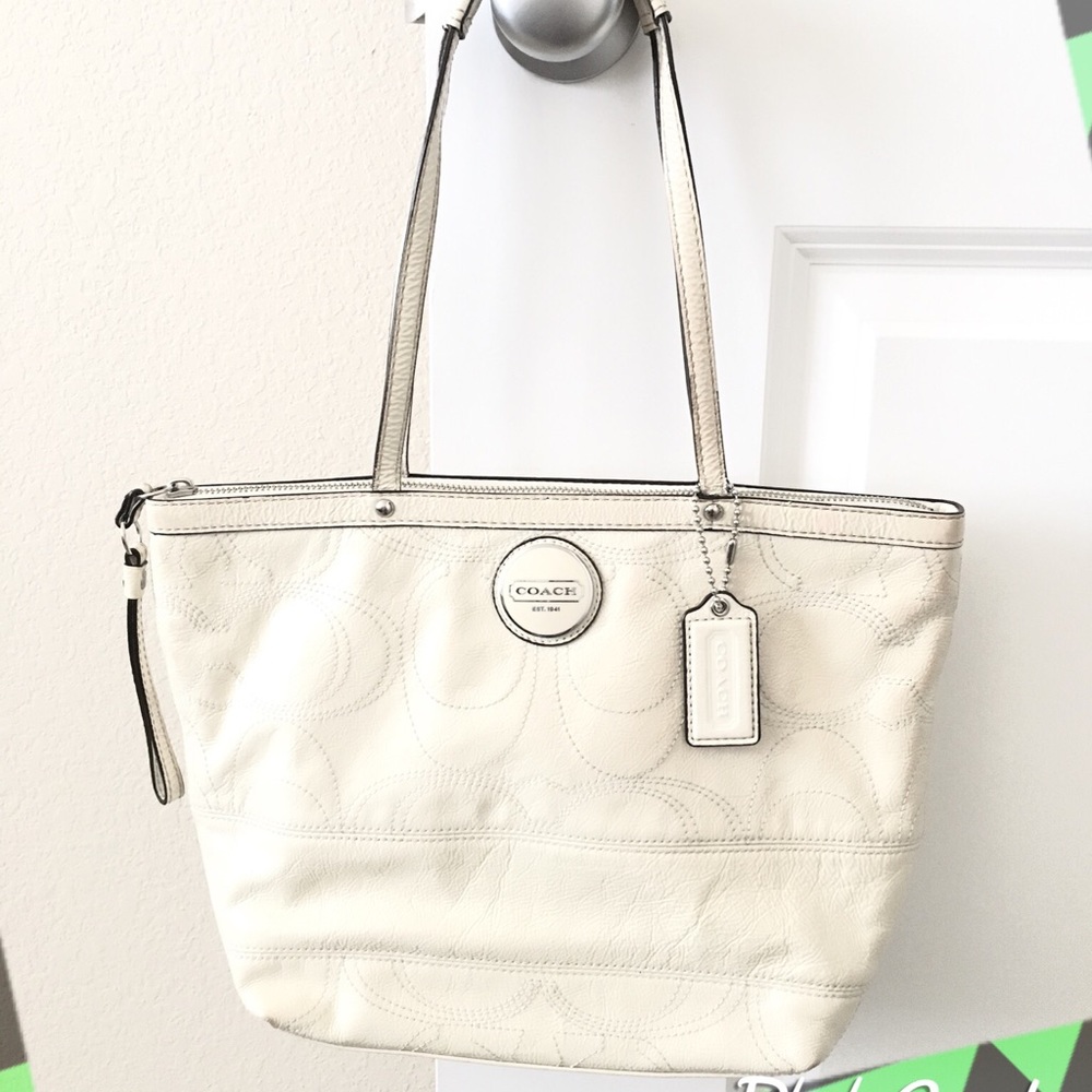 Coach Signature Stitch Patent Leather Tote Bag - Gem